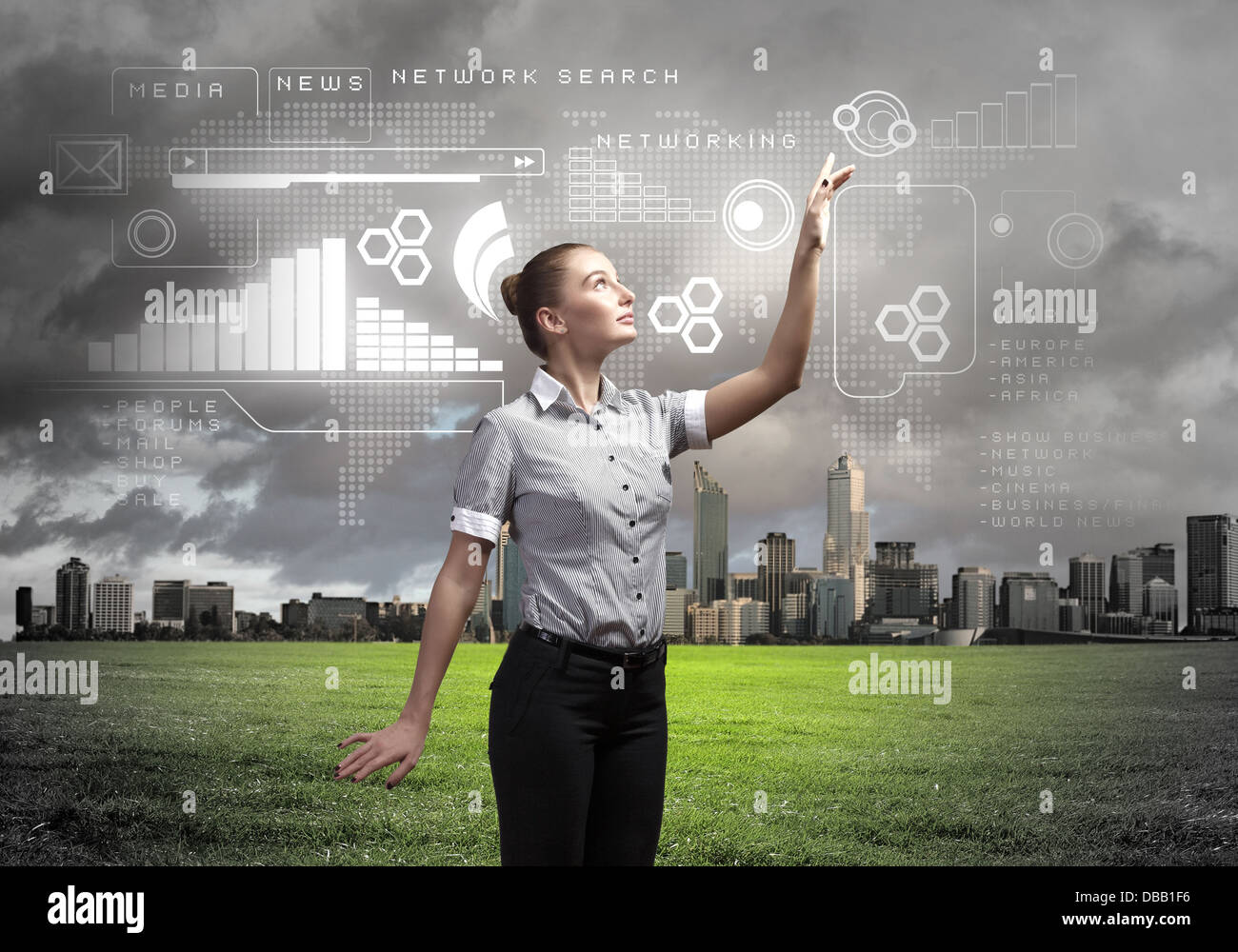 Business person with digital symbols Stock Photo - Alamy
