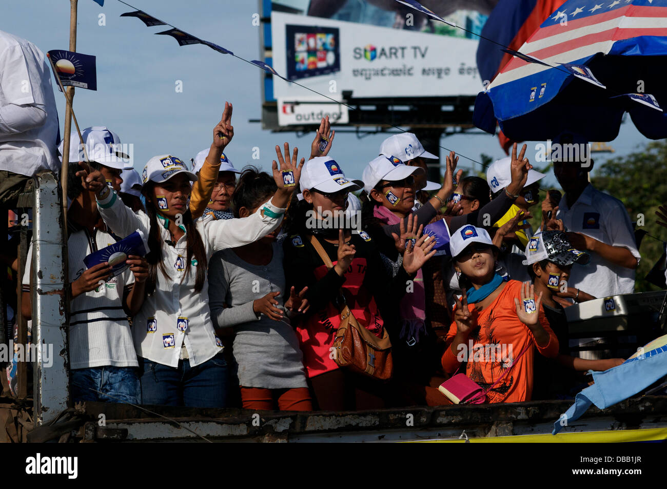 Phnom Penh, Cambodia on July 26th, 2013. Sam Rainsy supporters showing ...