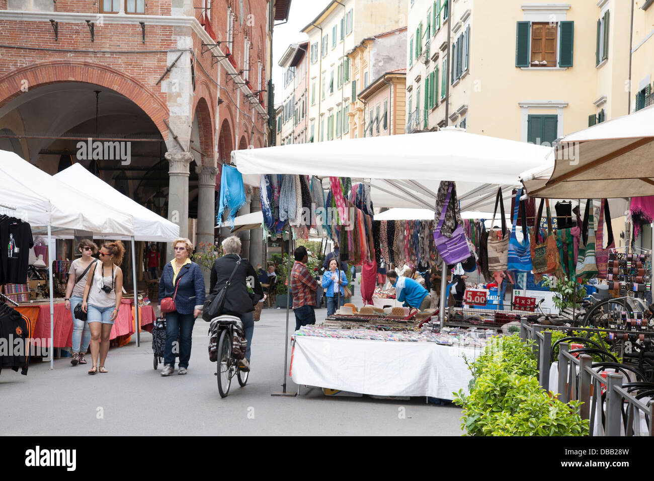 Market in Via Guglielmo Oberdan and Borgo Street Streets; Pisa; Italy ...