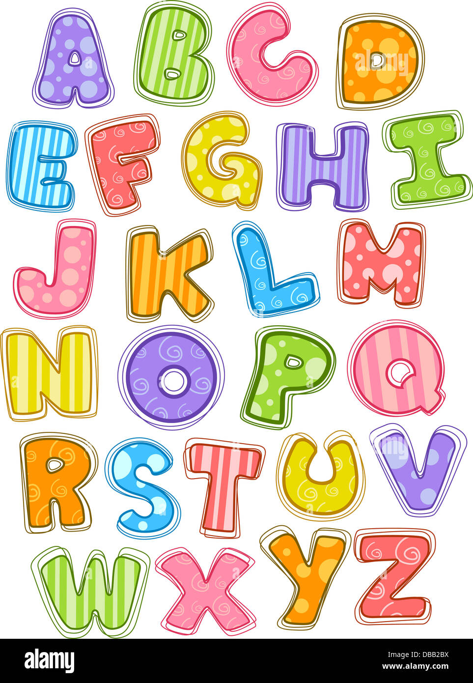 Illustration of Cute and Colorful Alphabet in Uppercase Stock Photo - Alamy