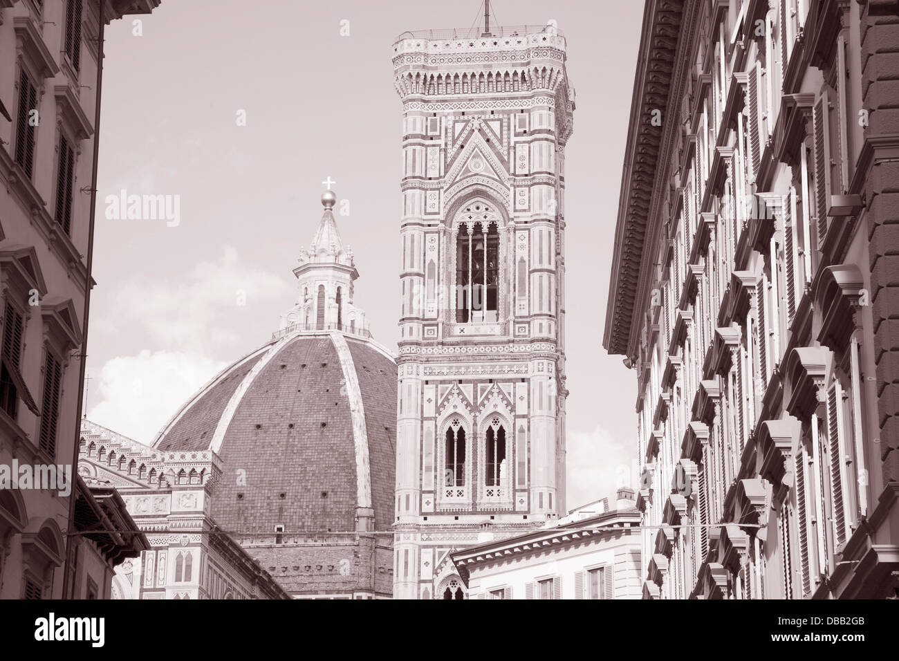 Doumo Cathedral Church Dome and Bell Tower, Florence, Italy in Black ...