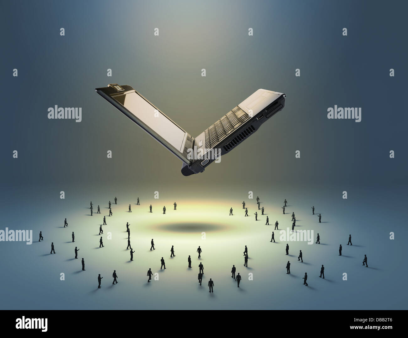 Flying notebook and figures of people Stock Photo - Alamy