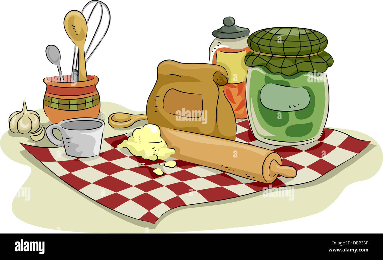 Illustration of Baking Utensils and Ingredients Stock Photo - Alamy