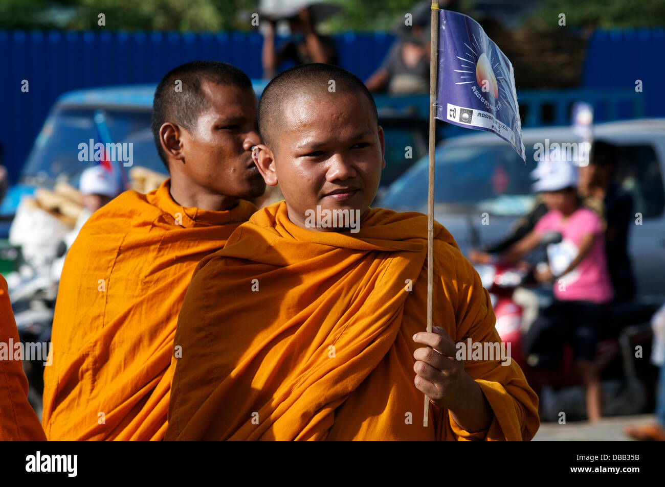 Phnom Penh, Cambodia on July. 26th, 2013. Sam Rainsy supporter, a ...