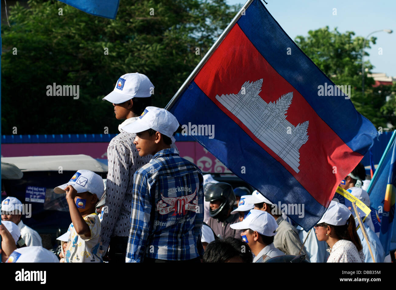 Phnom Penh, Cambodia on July 26th, 2013. young Sam Rainsy supporters ...