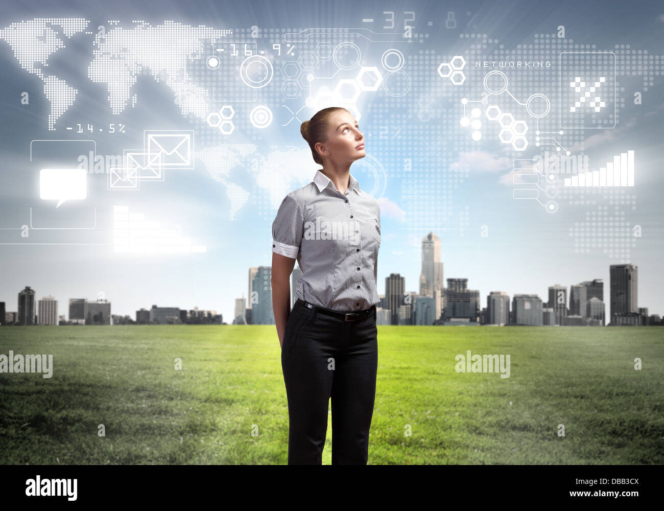 Business person with digital symbols Stock Photo - Alamy