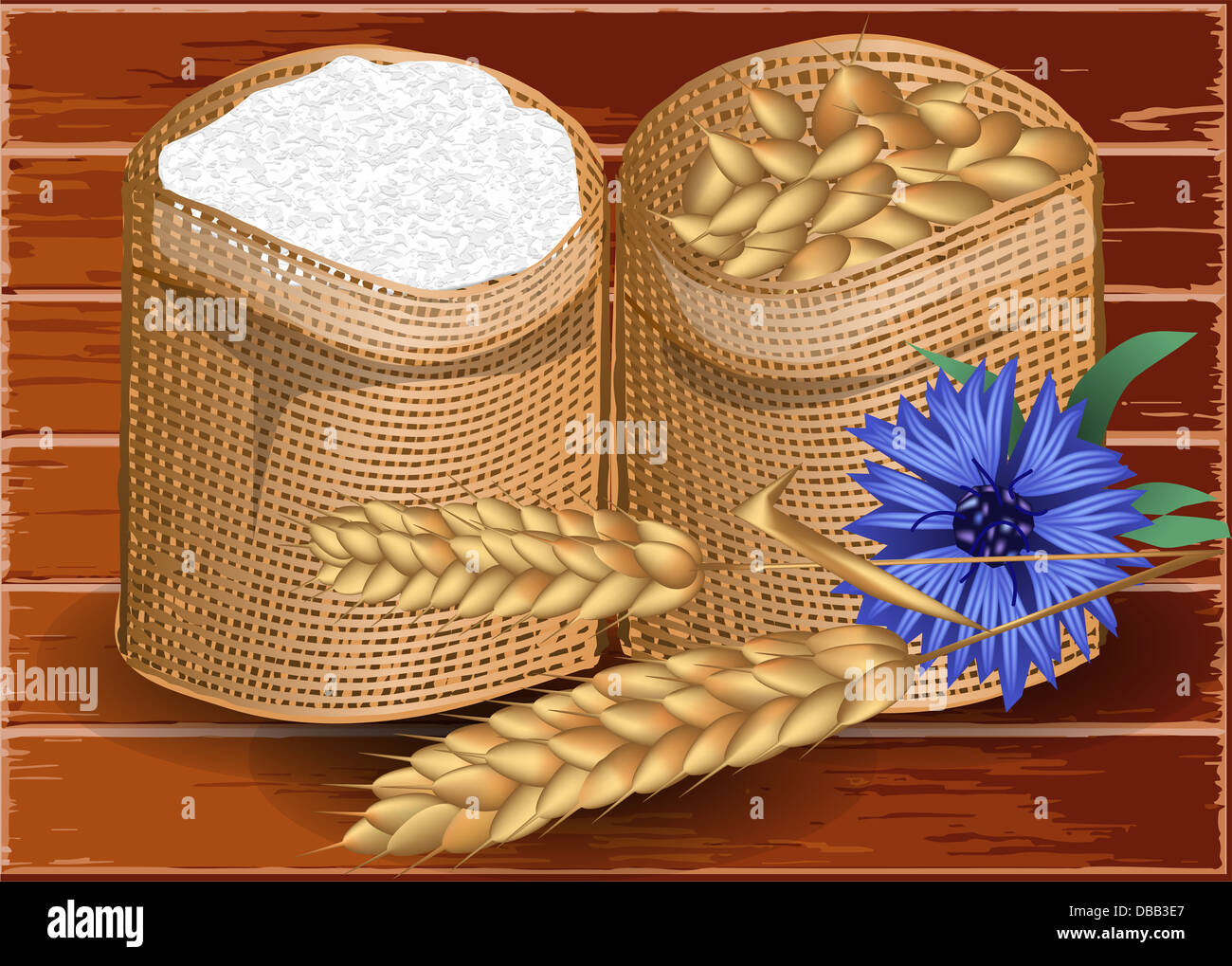 Wheat and flour on wooden table Stock Photo - Alamy