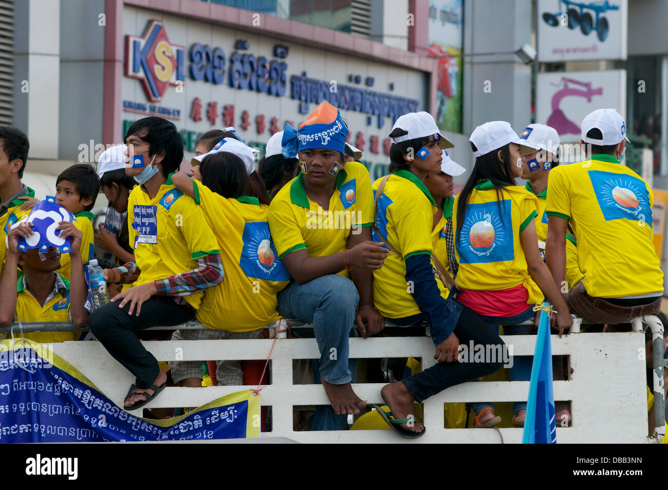 Phnom Penh, Cambodia on July 26th, 2013. Sam Rainsy supporters crammed ...