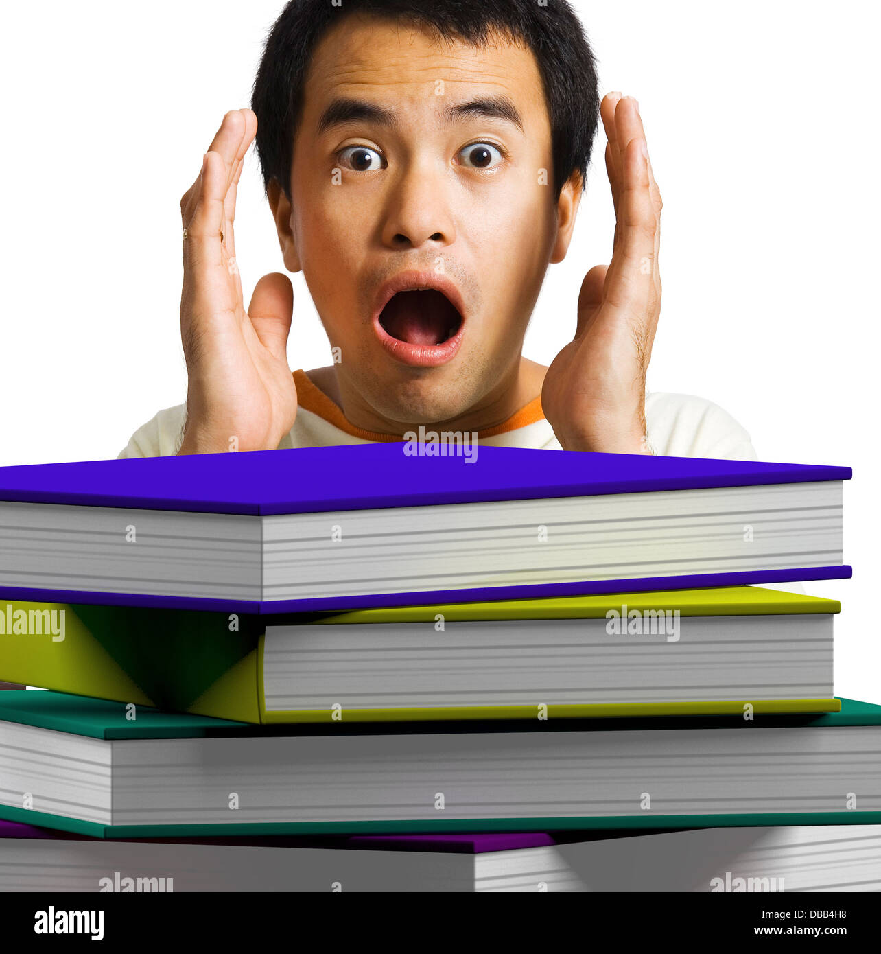 Man Looking At Books Shows Education Stock Photo - Alamy