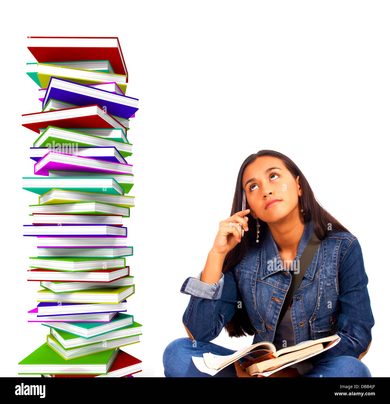 Young Student Looking At Books At School Stock Photo - Alamy