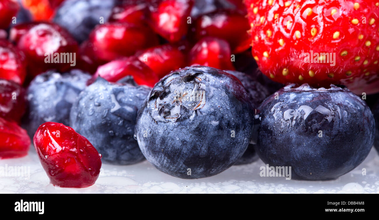 Freshly picked blue berries with water drops Stock Photo - Alamy