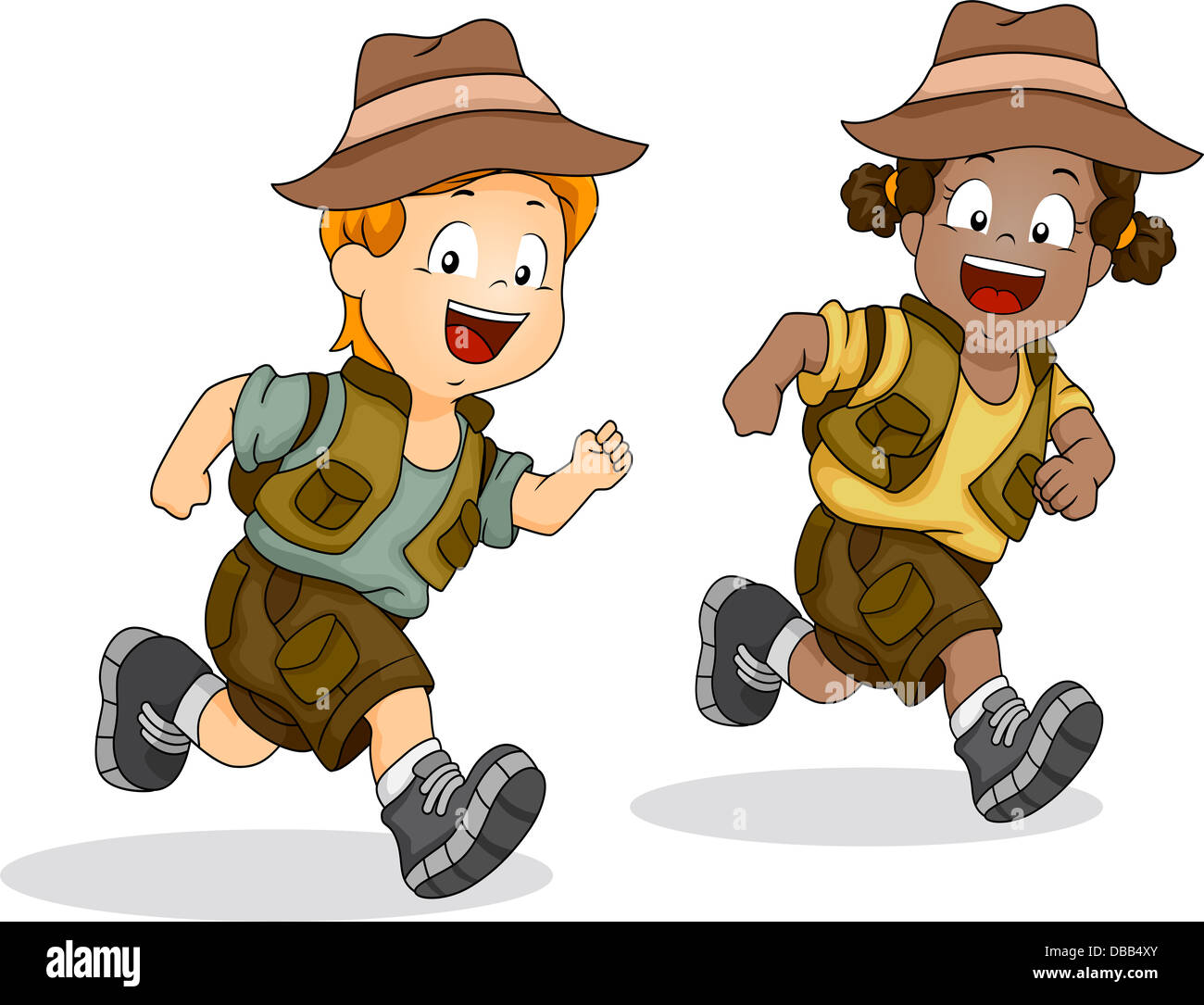 Illustration of Male and Female Kids Running Excited for Safari ...