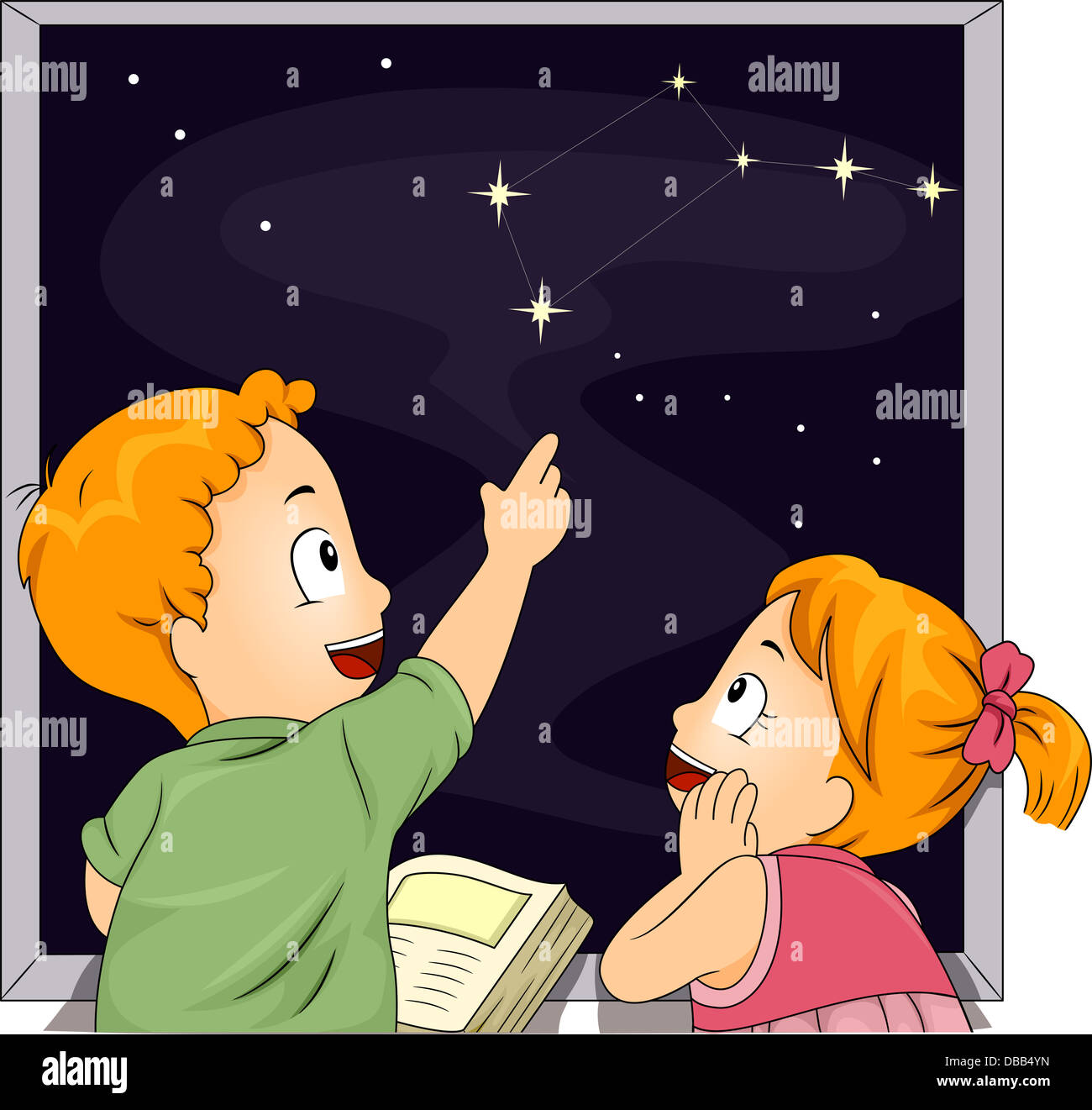 Illustration of Male and Female Kid Siblings Studying Constellations ...