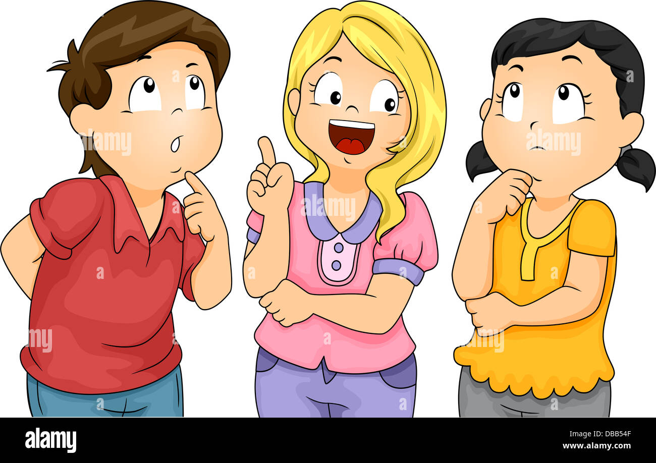 Illustration of Male and Female Kids Thinking Stock Photo - Alamy