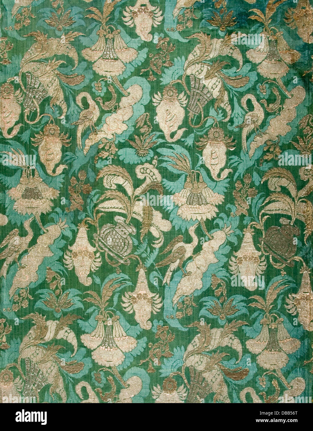 This textile features a bizarre-style design with intricate floral ...