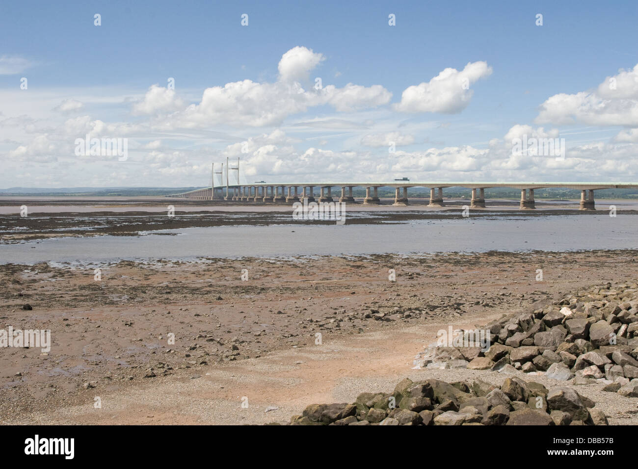 The Second Severn Crossing Bridge seen from the shore at Severn Beach ...