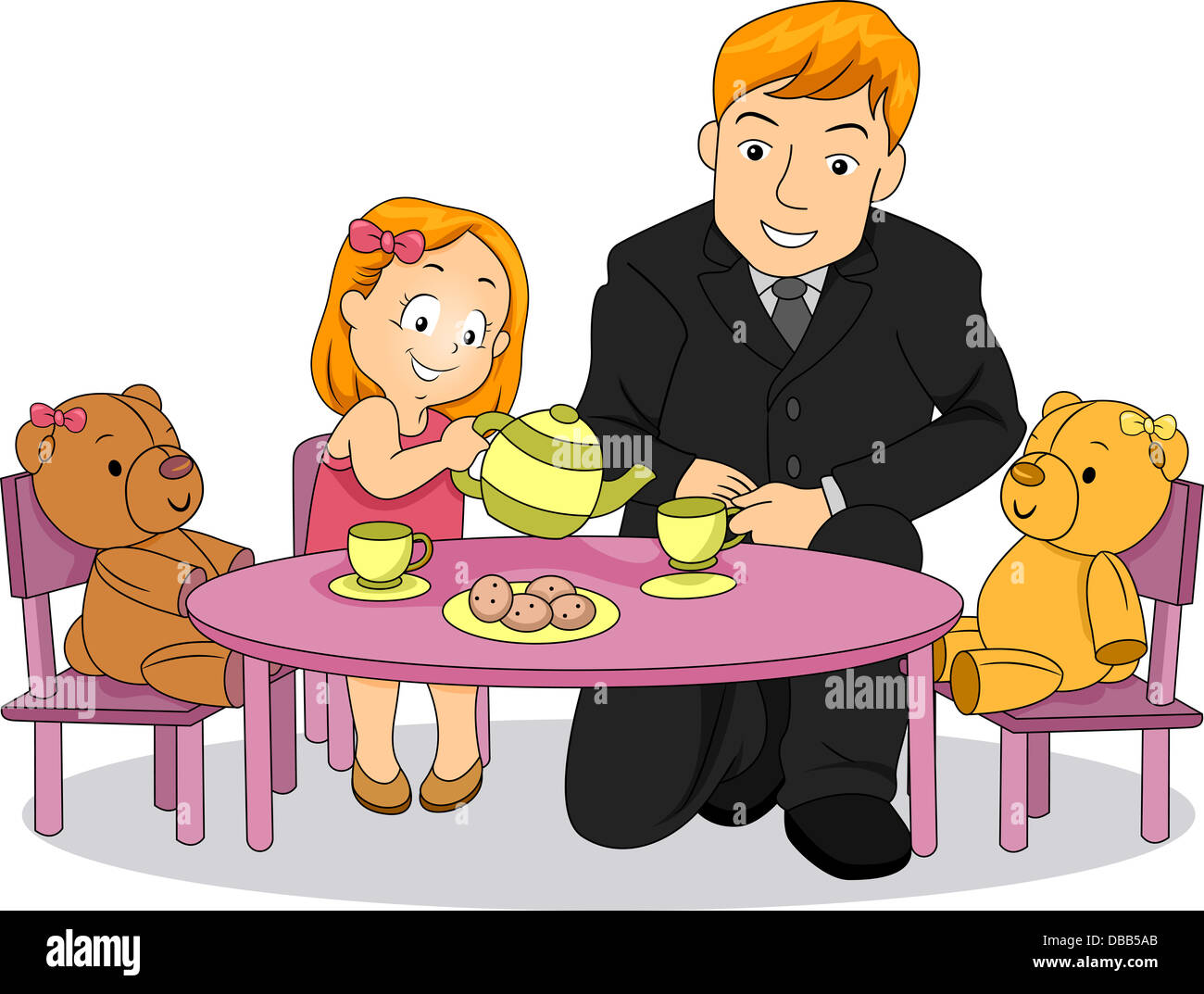 Illustration of Little Kid Girl playing Tea Party with her Father Stock ...