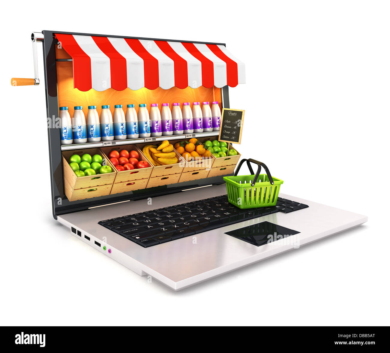 3d supermarket laptop, isolated white background, 3d image Stock Photo ...