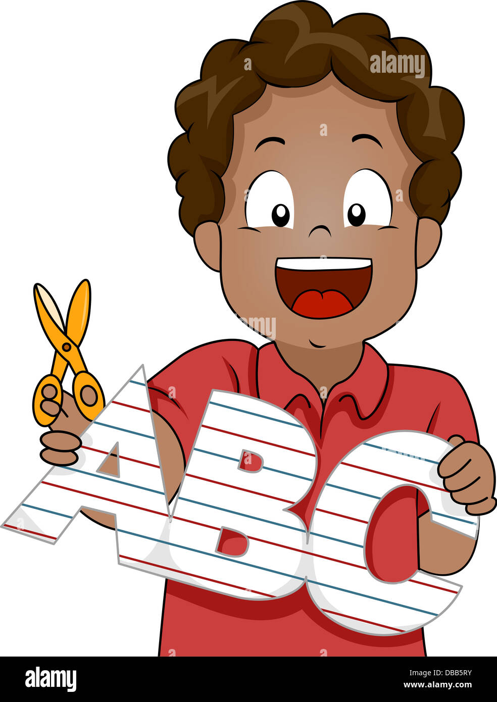 Illustration of Little Kid Boy Cut Out ABC Letters from Paper Stock ...