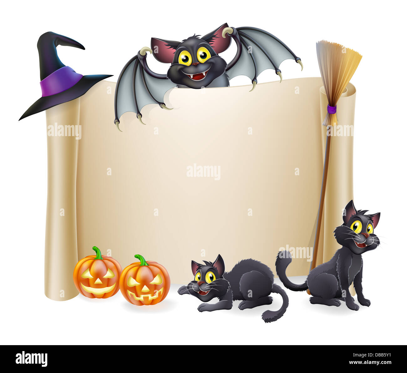 A Halloween scroll sign with a bat character above the banner and ...