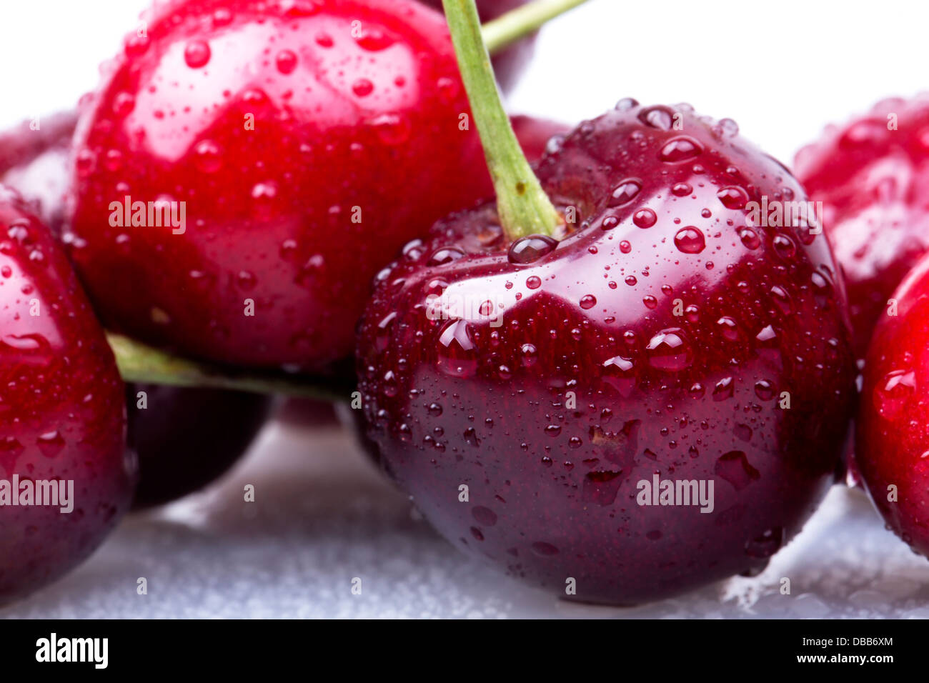 Sweet cherry macro background with water drops Stock Photo - Alamy