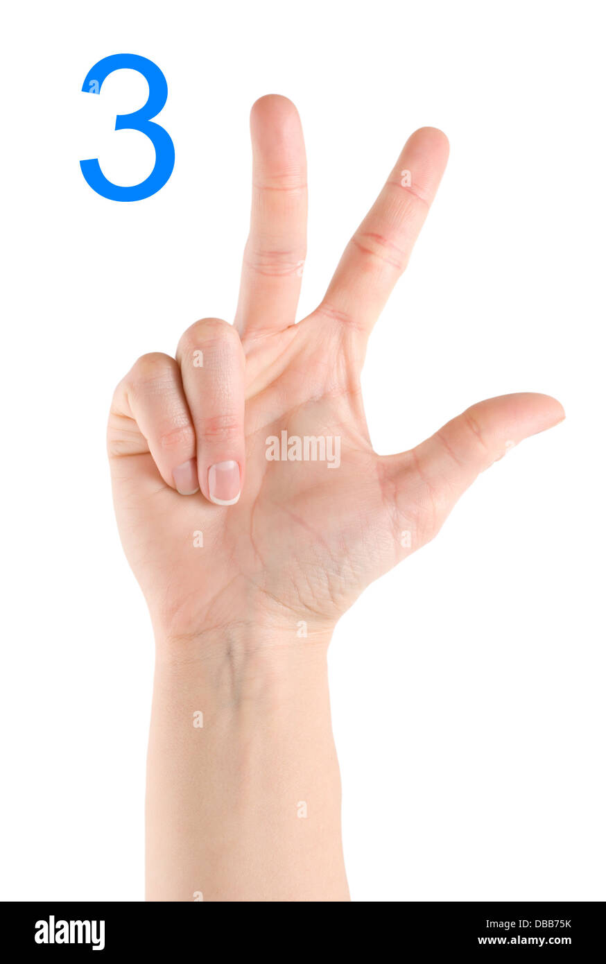 Hand showing number three isolated on a white background Stock Photo - Alamy
