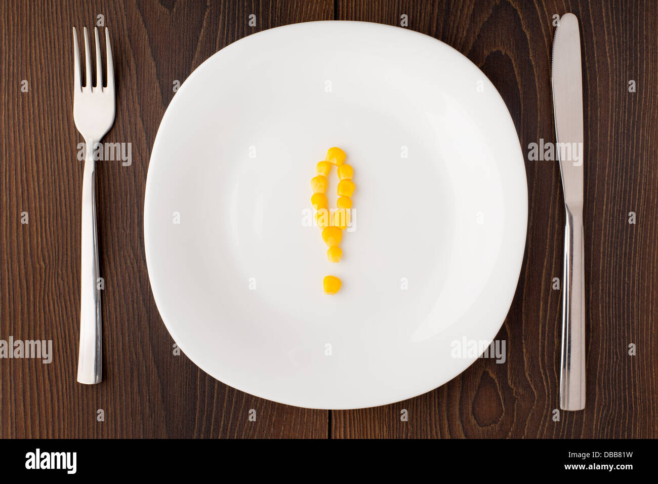 Exclamation mark made of corn seeds on a plate Stock Photo - Alamy
