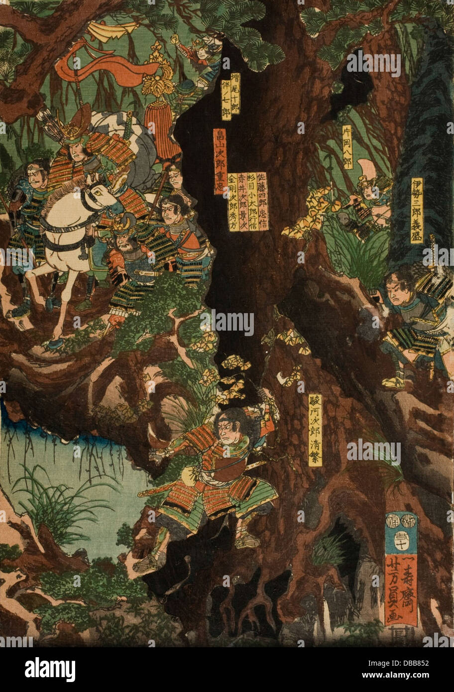 This artwork depicts the intense battle at Ichinotani, part of the ...