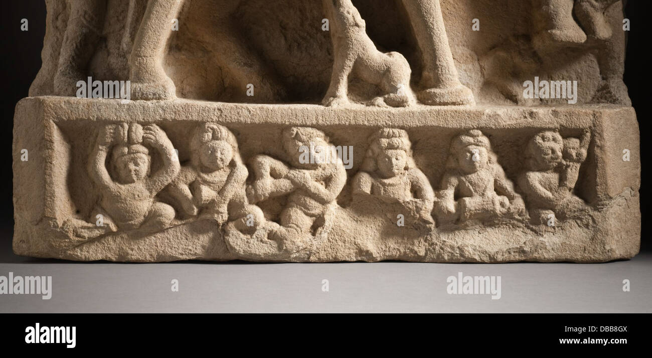 This sculpture depicts the Hindu god Revanta with his companions ...