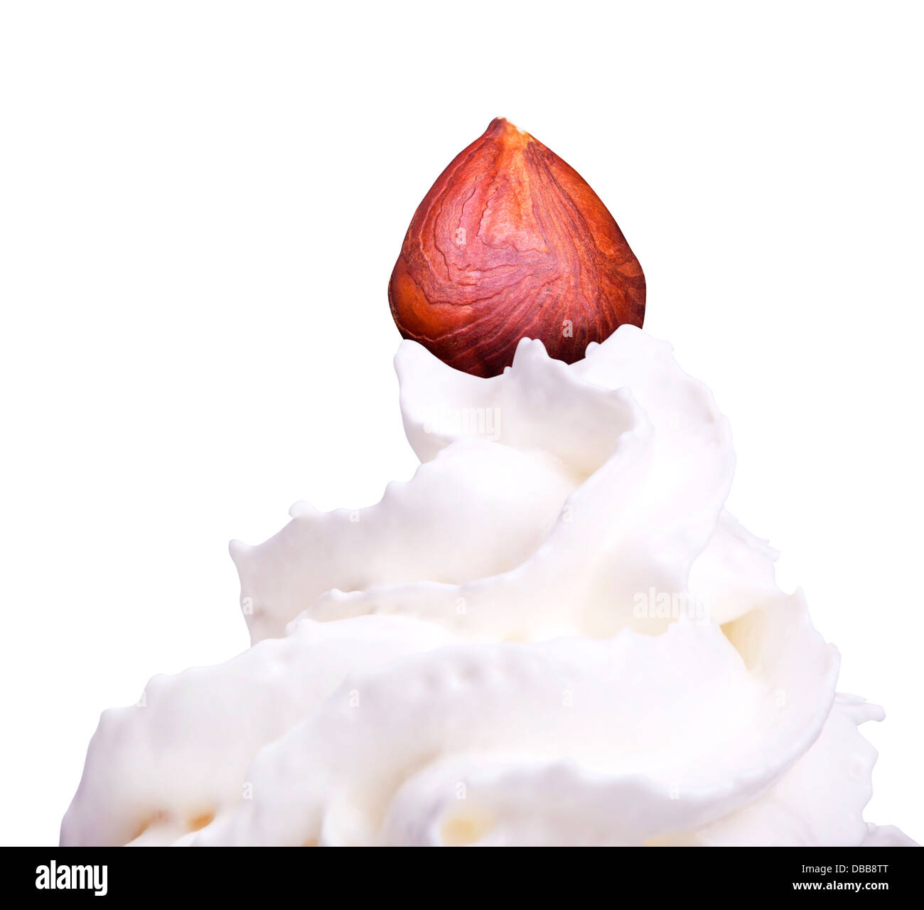 Whipped cream with tasty filbert isolated background Stock Photo - Alamy