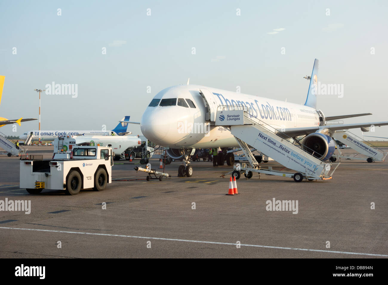 Thomas Cook airplane ready to be loaded at East Midlands Airport early ...