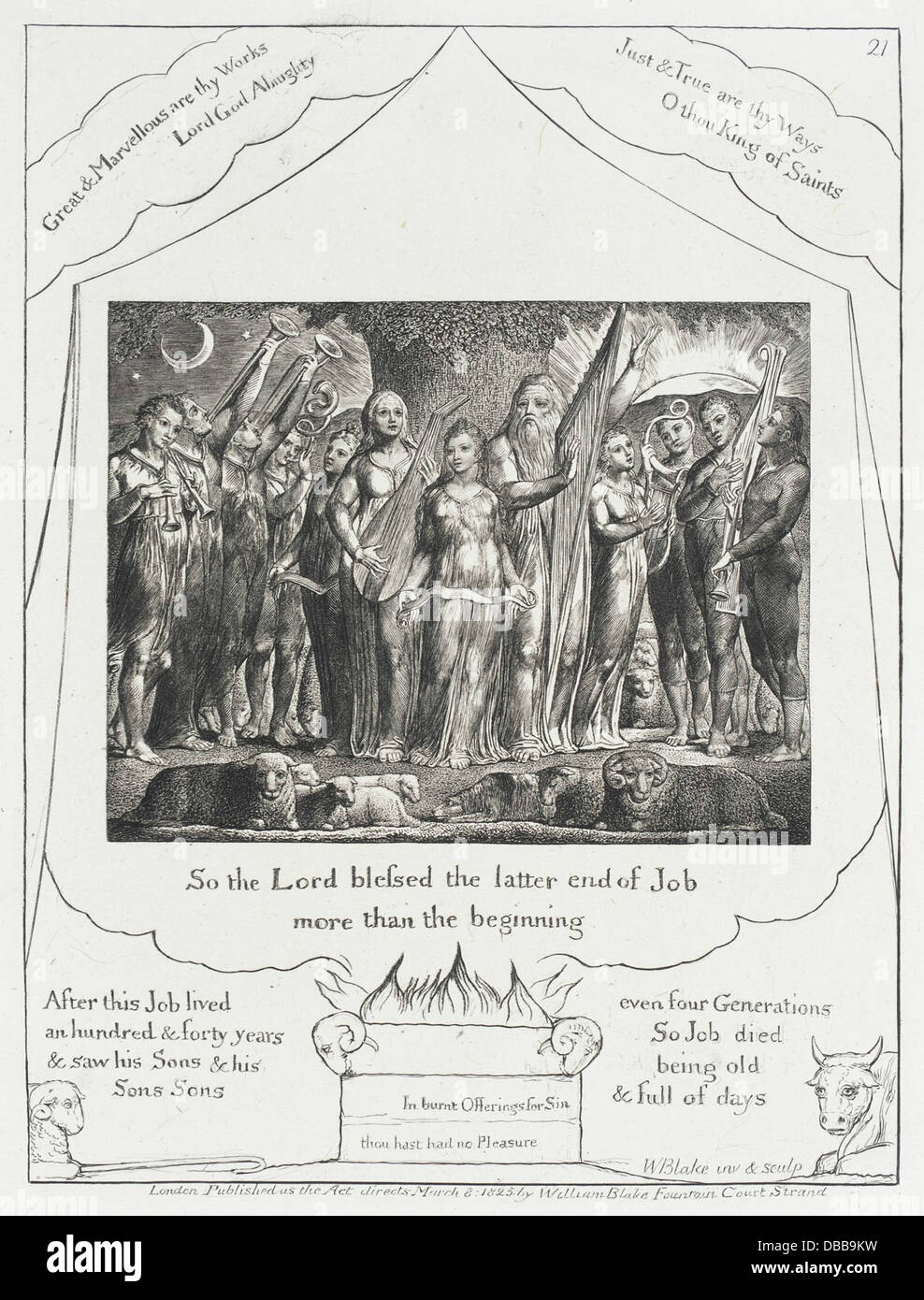 This artwork depicts the final moments of the biblical figure Job ...