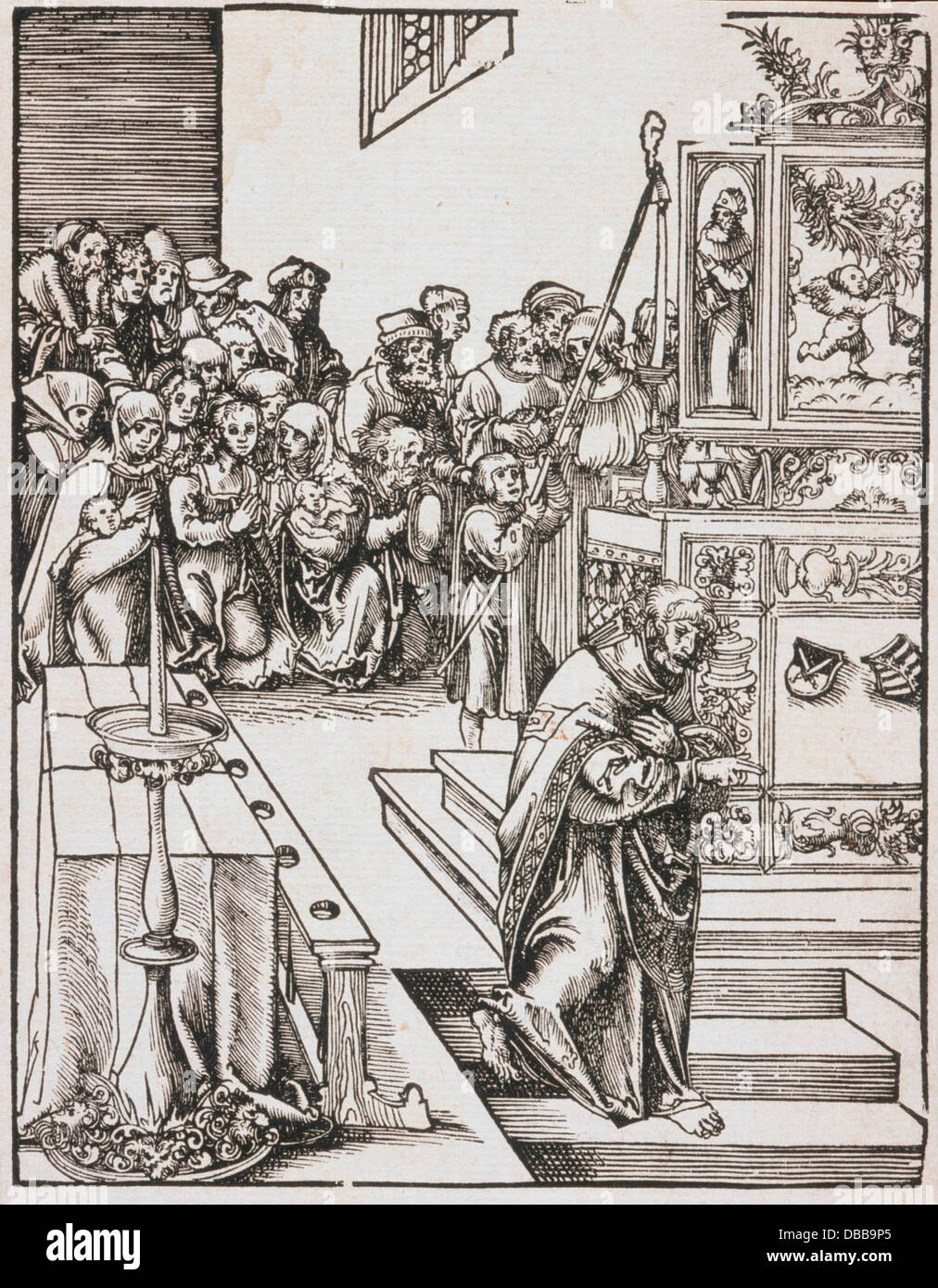 A painting depicting the martyrdom of Saint John, illustrating the ...