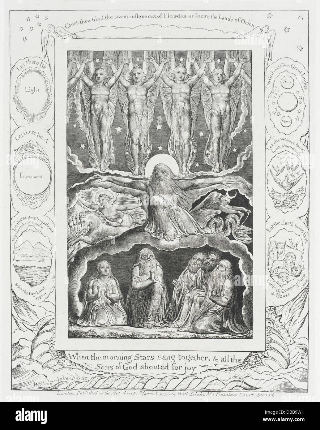 This artwork portrays a celestial scene with the Morning Stars depicted ...