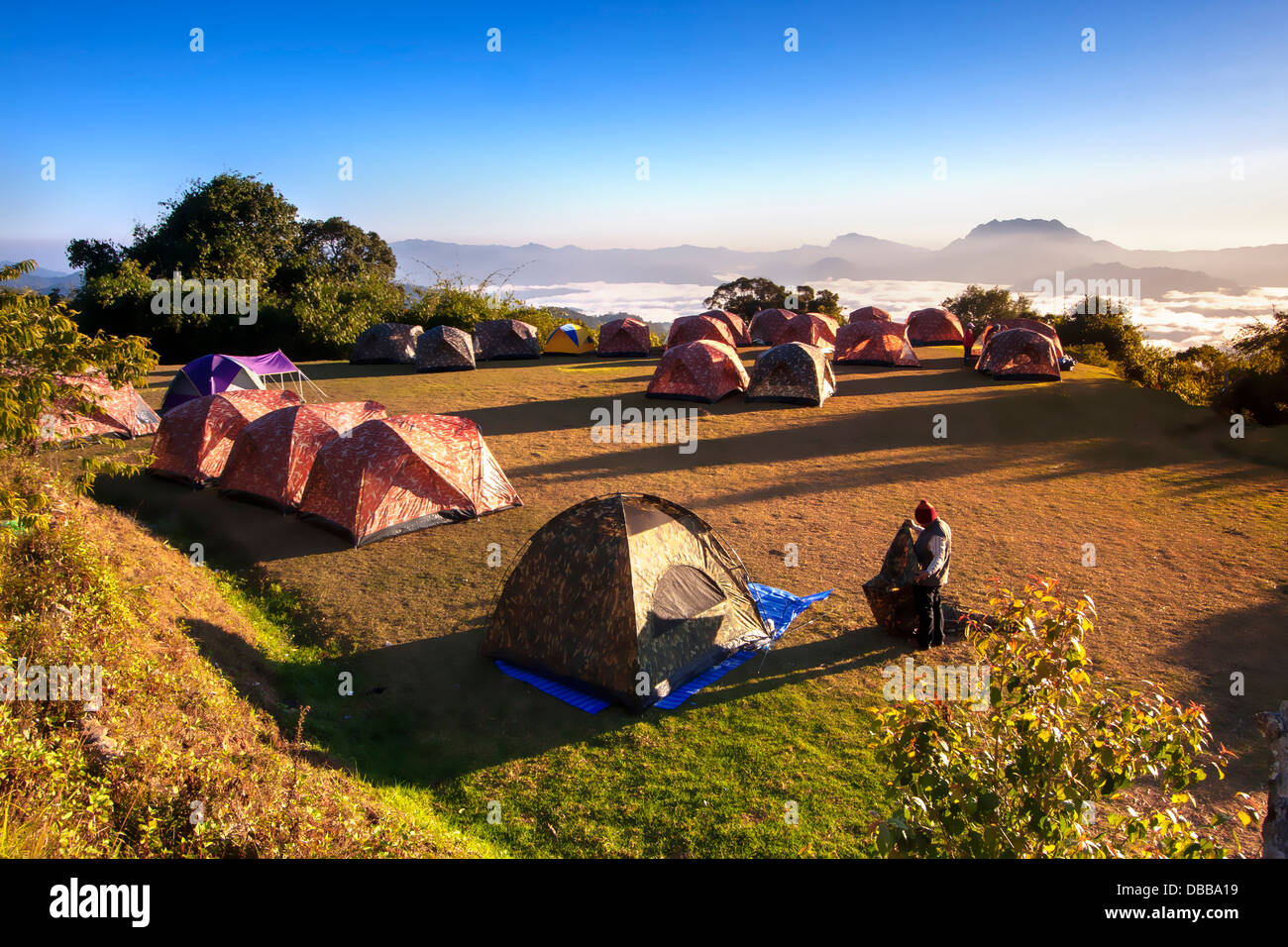 Tent camping in nature with wide angle landscape Stock Photo - Alamy