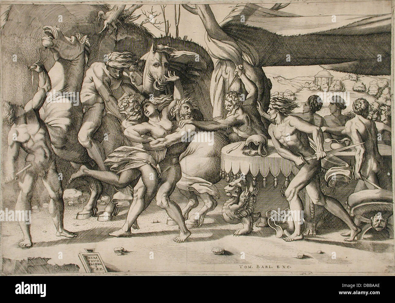 This artwork, 'The Rape of Hippodamia,' portrays a mythological scene ...