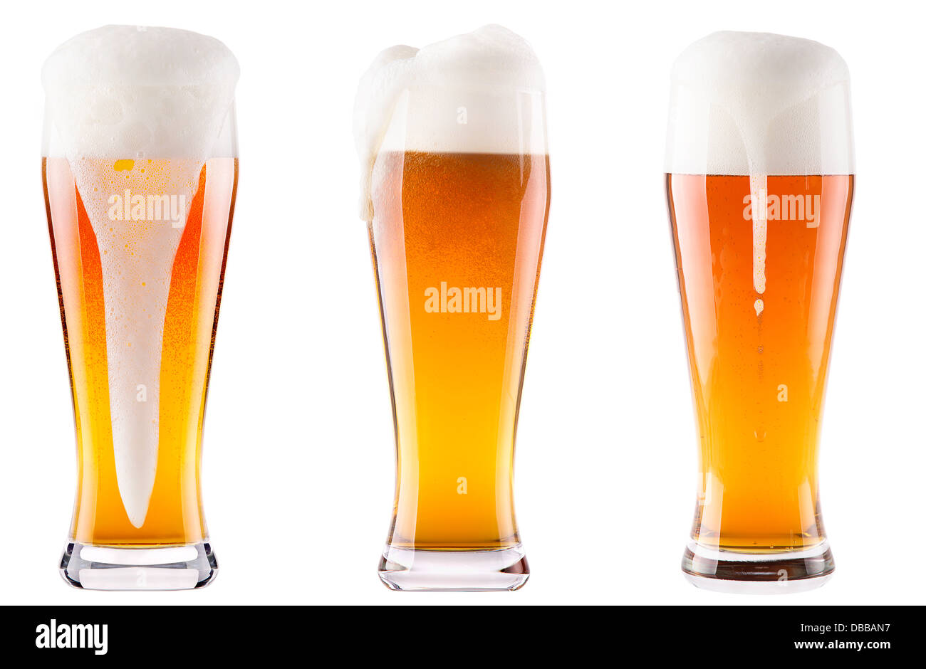 Frosty fresh beer collection with foam isolated background Stock Photo ...