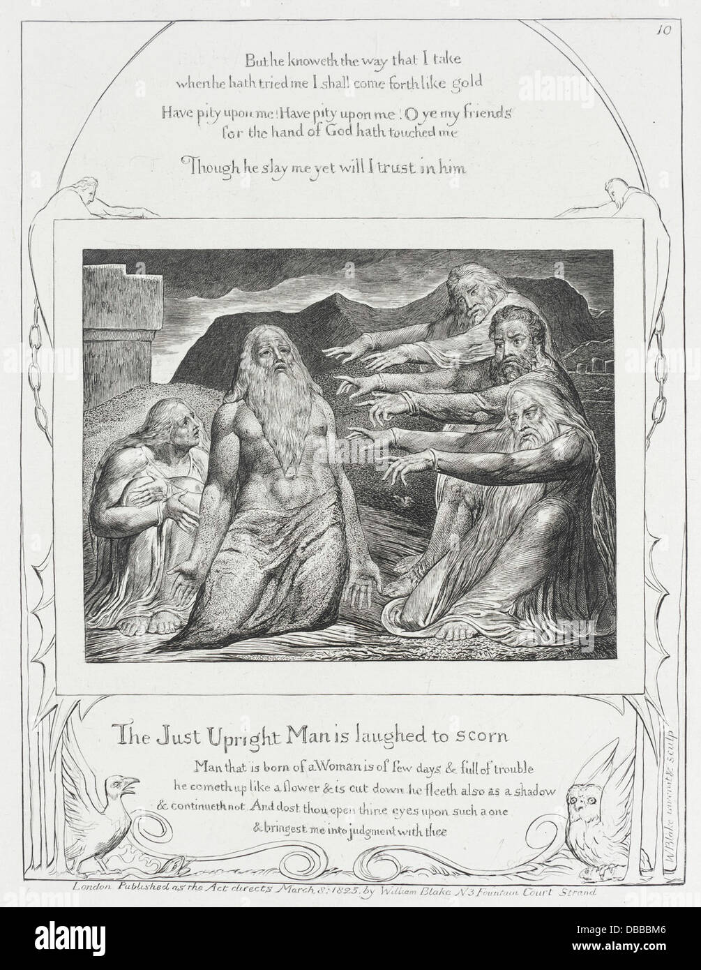 This artwork depicts the biblical scene of Job being condemned by his ...
