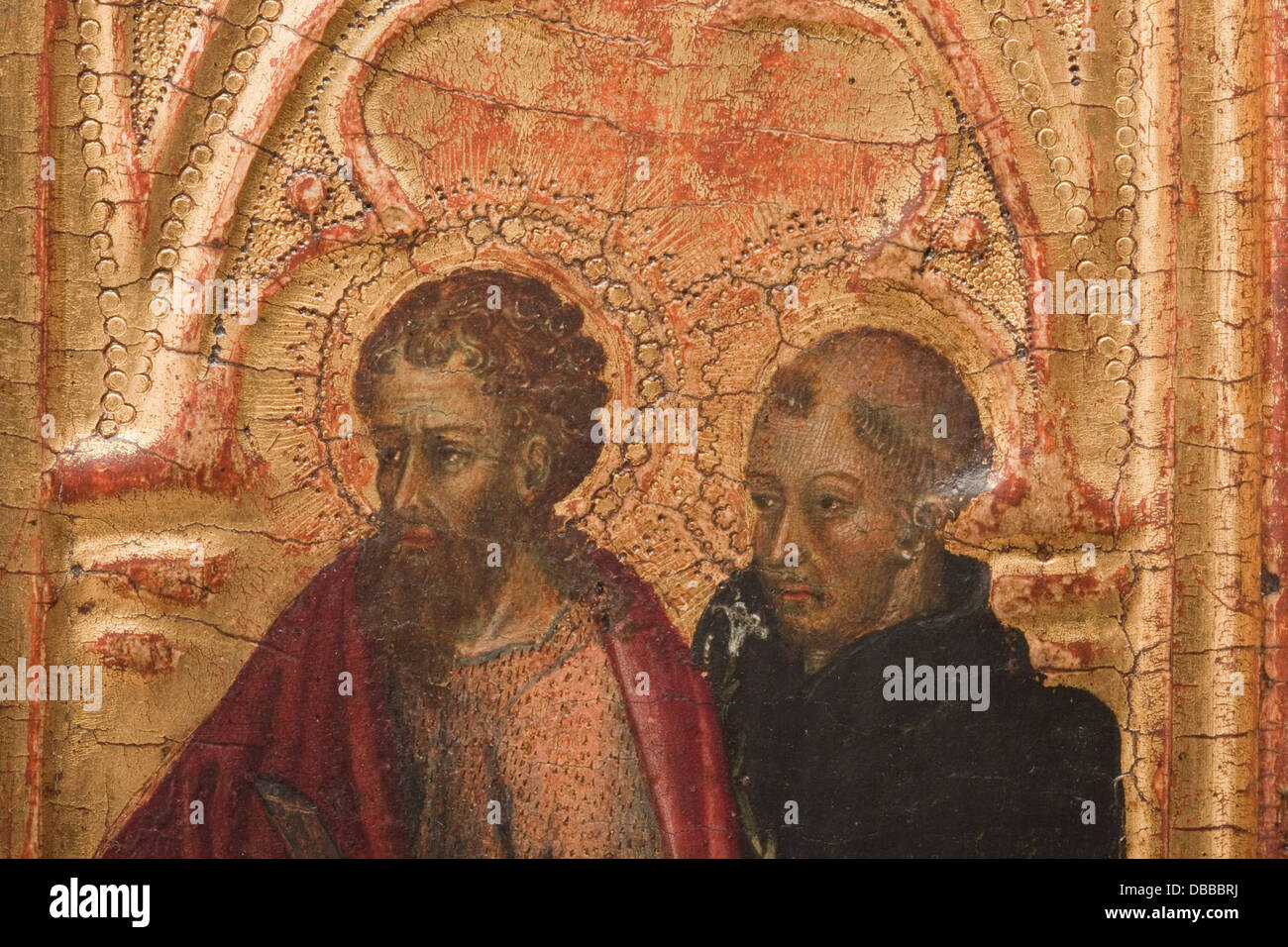 This religious painting depicts the Virgin and Child surrounded by ...