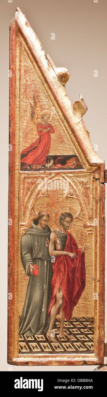 This religious painting depicts the Virgin and Child surrounded by ...