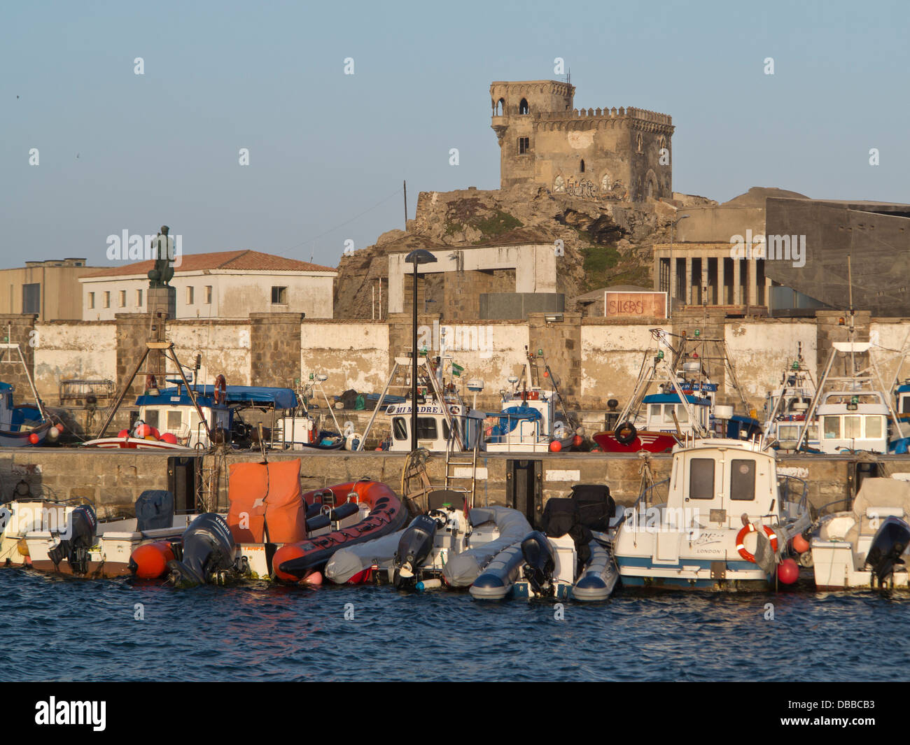Fishing boats at the harbour in the port of Tarifa, Andalucia, Spain ...