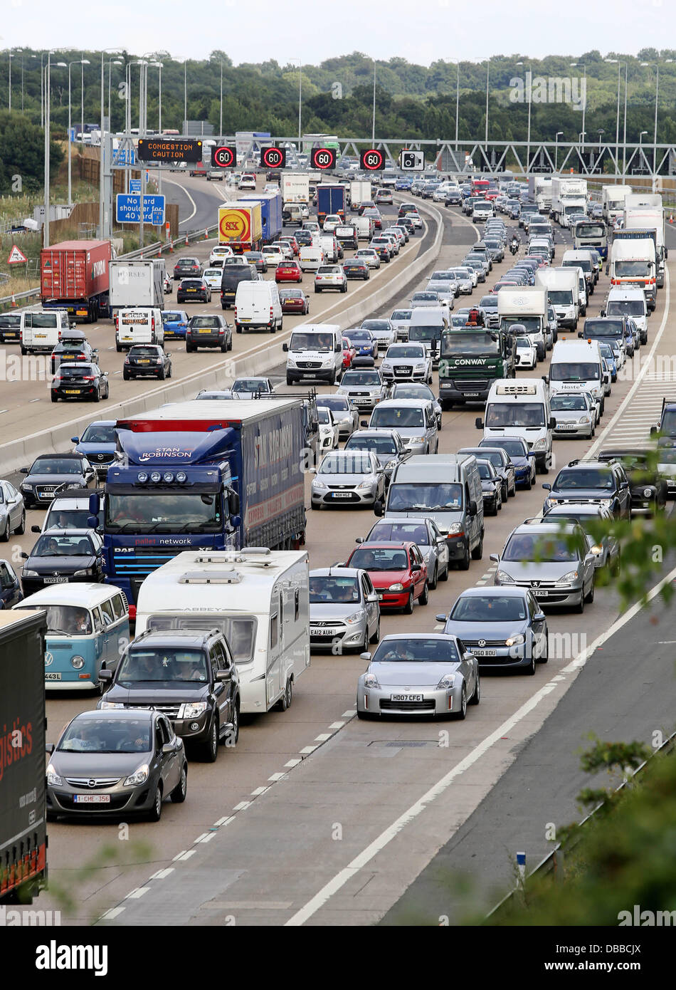 Surrey, UK. 26th July 2013. Photo shows traffic delays on the M25 ...
