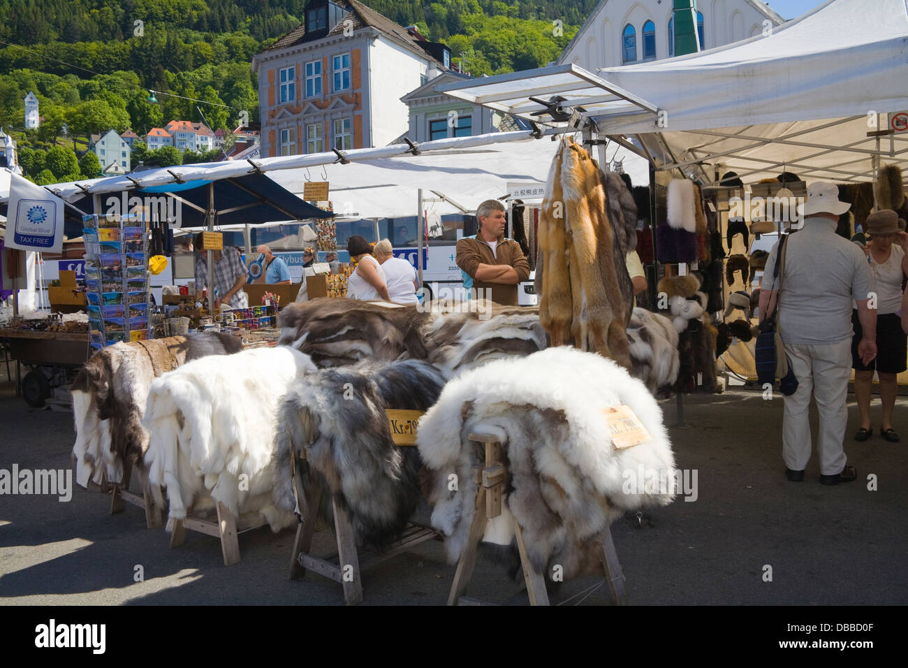 Bergen Norway Europe Outdoor market stalls in world famous Fish Market ...