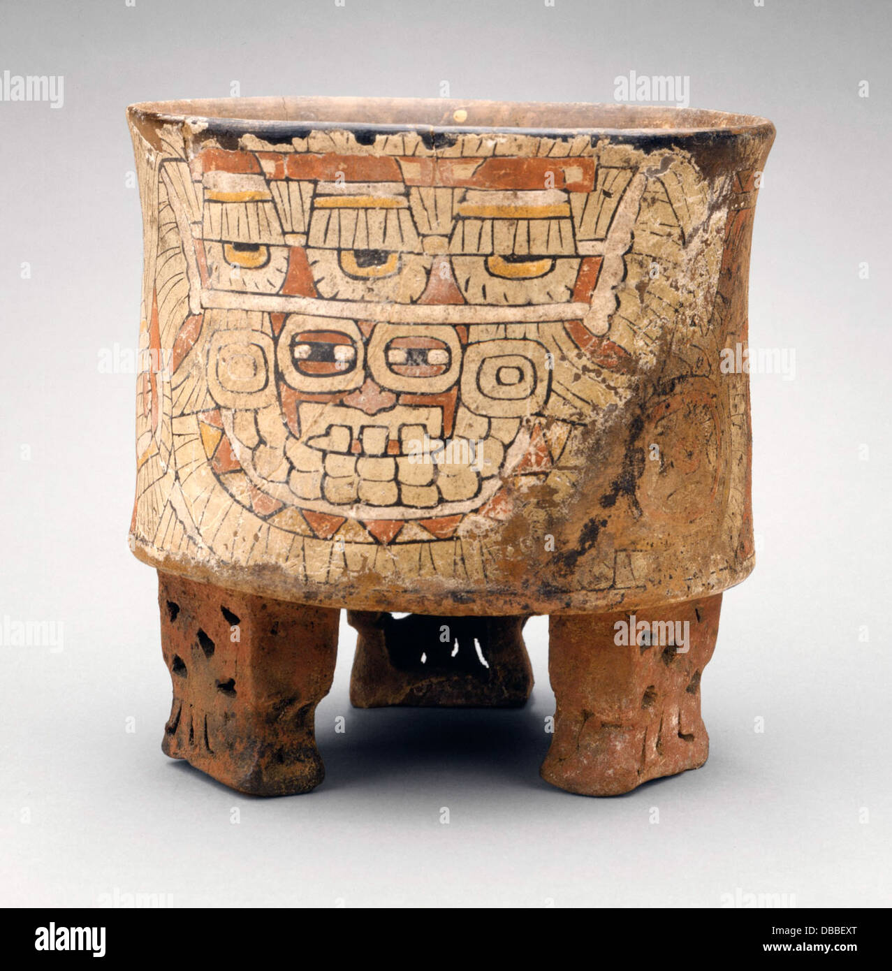 This tripod vessel is adorned with an image of Tlaloc, the Aztec god of ...