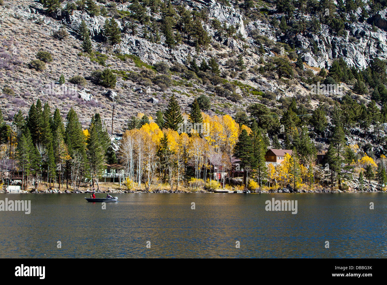 A boat out on Silver Lake in June Lake California in the Autumn of 2012 ...