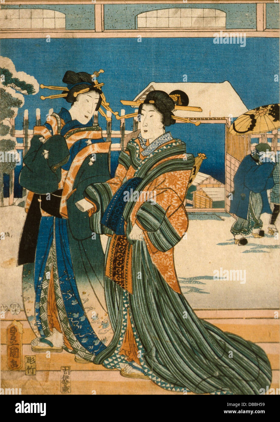 This artwork, titled 'Two Women,' depicts two female figures ...