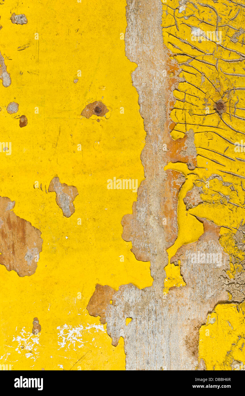 Damage and rusty yellow paint hardwood Stock Photo - Alamy