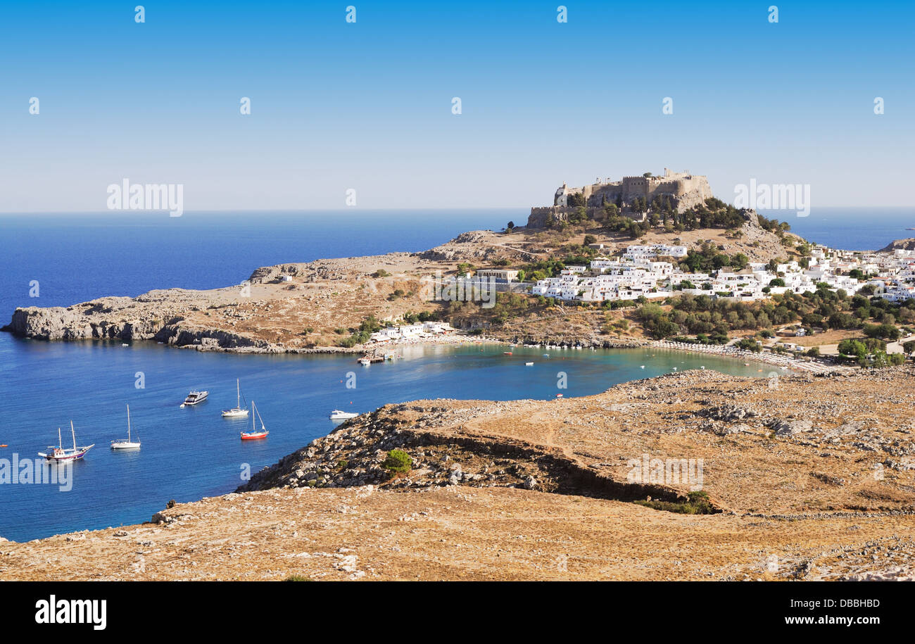 Ancient greek town Lindos. Rhodes island, Greece Stock Photo - Alamy