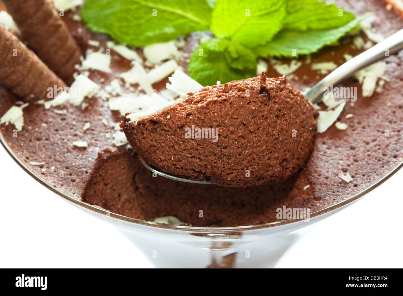 Chocolate mousse dessert on white background Stock Photo - Alamy
