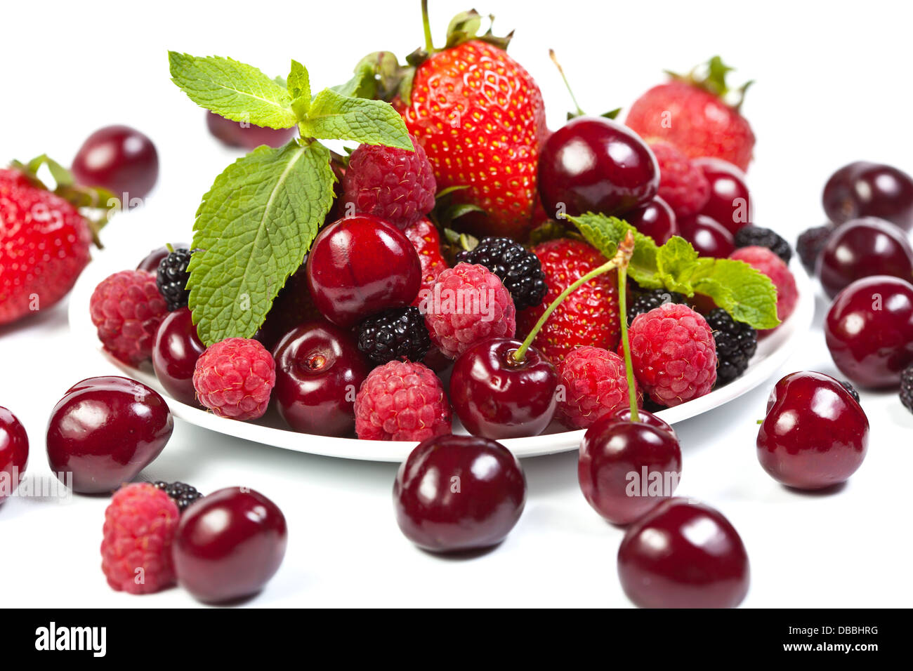 Mulberry, strawberry, raspberry, cherry on white background Stock Photo ...